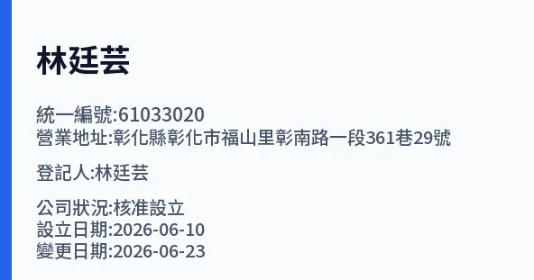 林廷芸的照片-統編 61033020(彰化縣) 公司登記資料與營業項目詳細圖表