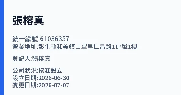 張榕真的照片-統編 61036357(彰化縣) 公司登記資料與營業項目詳細圖表