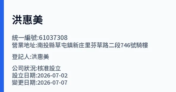 洪惠美的照片-統編 61037308(南投縣) 公司登記資料與營業項目詳細圖表