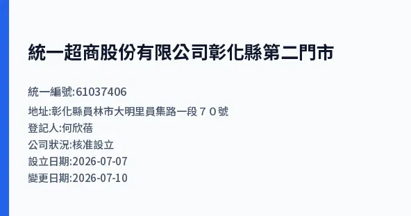統一超商股份有限公司彰化縣第二門市的照片-統編 61037406(彰化縣) 公司登記資料與營業項目詳細圖表