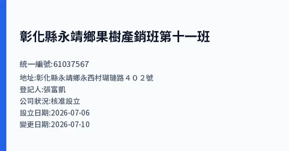 彰化縣永靖鄉果樹產銷班第十一班的照片-統編 61037567(彰化縣) 公司登記資料與營業項目詳細圖表