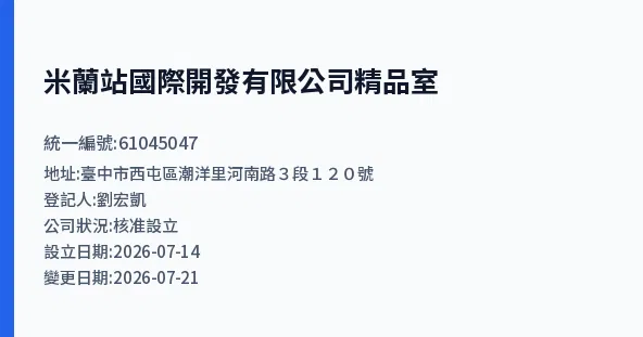 米蘭站國際開發有限公司精品室的照片-統編 61045047(臺中市) 公司登記資料與營業項目詳細圖表