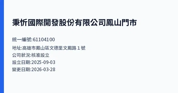 秉忻國際開發股份有限公司鳳山門市的照片-統編 61104100(高雄市) 公司登記資料與營業項目詳細圖表