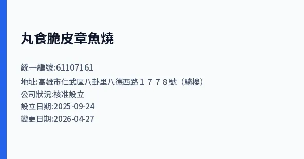 丸食脆皮章魚燒的照片-統編 61107161(高雄市) 公司登記資料與營業項目詳細圖表