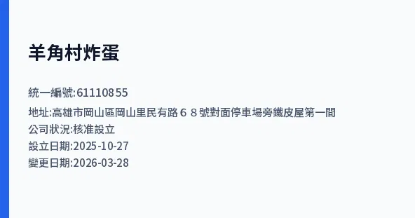 羊角村炸蛋的照片-統編 61110855(高雄市) 公司登記資料與營業項目詳細圖表