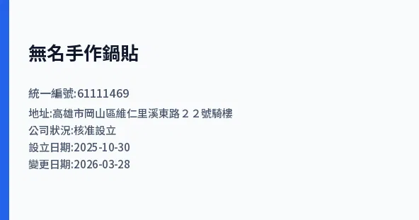 無名手作鍋貼的照片-統編 61111469(高雄市) 公司登記資料與營業項目詳細圖表