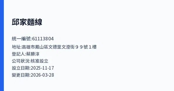 邱家麵線的照片-統編 61113804(高雄市) 公司登記資料與營業項目詳細圖表