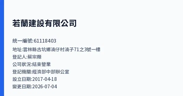 若蘭建設有限公司的照片-統編 61118403(雲林縣) 公司登記資料與營業項目詳細圖表