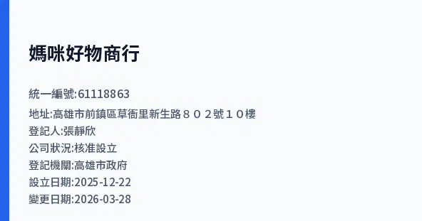 媽咪好物商行的照片-統編 61118863(高雄市) 公司登記資料與營業項目詳細圖表