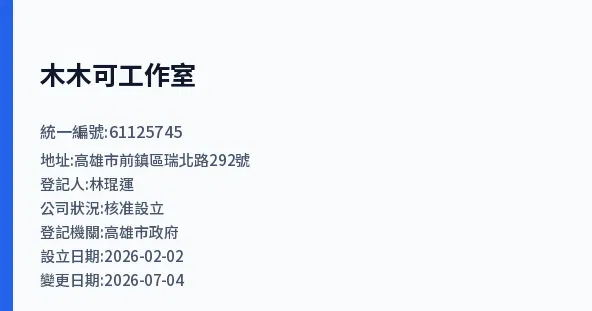 木木可工作室的照片-統編 61125745(高雄市) 公司登記資料與營業項目詳細圖表