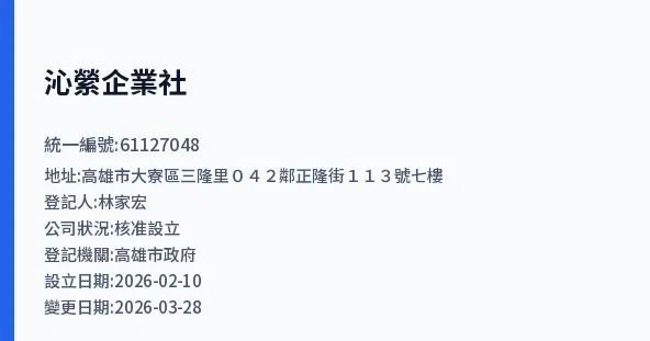 沁縈企業社的照片-統編 61127048(高雄市) 公司登記資料與營業項目詳細圖表