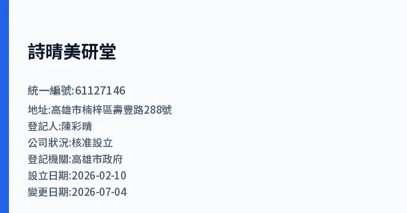 詩晴美研堂的照片-統編 61127146(高雄市) 公司登記資料與營業項目詳細圖表