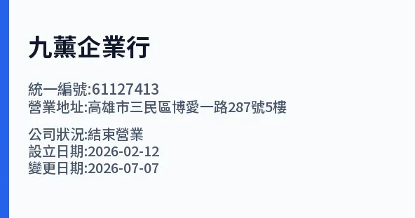 九薰企業行的照片-統編 61127413 公司登記資料與營業項目詳細圖表