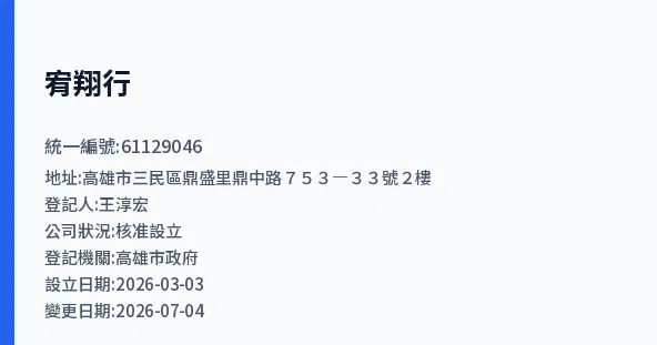 宥翔行的照片-統編 61129046(高雄市) 公司登記資料與營業項目詳細圖表
