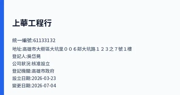 上華工程行的照片-統編 61133132(高雄市) 公司登記資料與營業項目詳細圖表