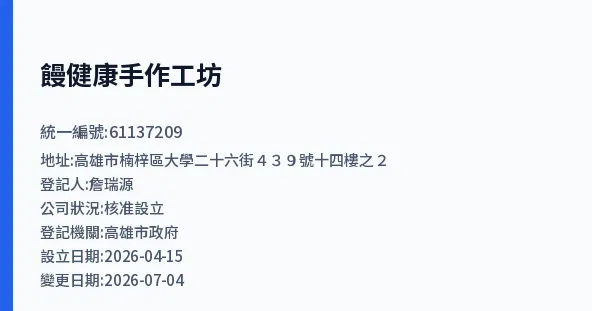 饅健康手作工坊的照片-統編 61137209(高雄市) 公司登記資料與營業項目詳細圖表