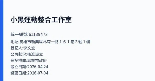 小黑運動整合工作室的照片-統編 61139473 公司登記資料與營業項目詳細圖表