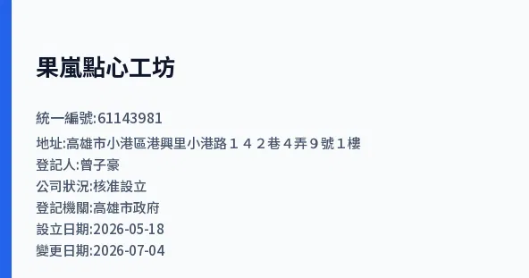 果嵐點心工坊的照片-統編 61143981(高雄市) 公司登記資料與營業項目詳細圖表