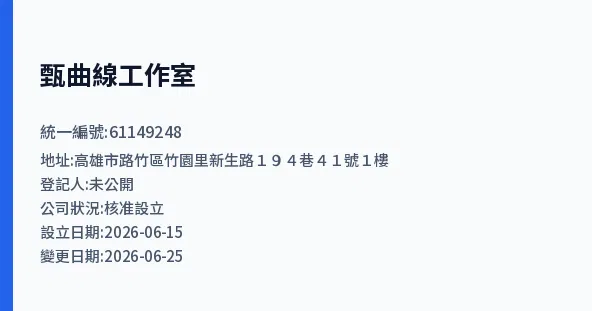 甄曲線工作室的照片-統編 61149248(高雄市) 公司登記資料與營業項目詳細圖表