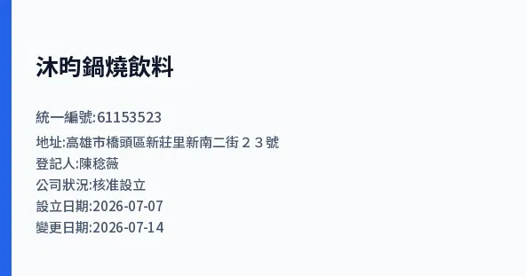 沐昀鍋燒飲料的照片-統編 61153523(高雄市) 公司登記資料與營業項目詳細圖表