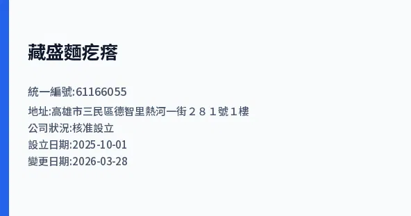 藏盛麵疙瘩的照片-統編 61166055(高雄市) 公司登記資料與營業項目詳細圖表