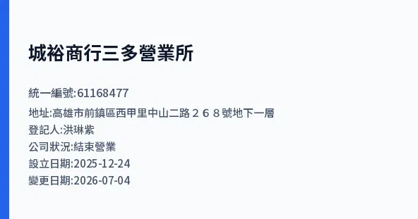城裕商行三多營業所的照片-統編 61168477(高雄市) 公司登記資料與營業項目詳細圖表