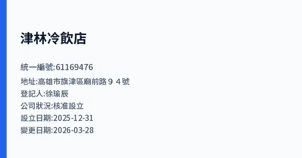 津林冷飲店的照片-統編 61169476(高雄市) 公司登記資料與營業項目詳細圖表