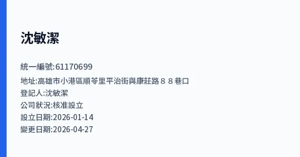 沈敏潔的照片-統編 61170699(高雄市) 公司登記資料與營業項目詳細圖表