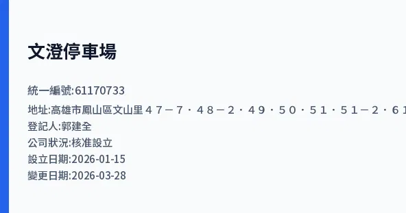 文澄停車場的照片-統編 61170733(高雄市) 公司登記資料與營業項目詳細圖表