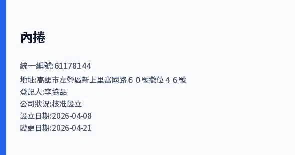 內捲的照片-統編 61178144(高雄市) 公司登記資料與營業項目詳細圖表