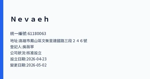 Nevaeh的照片-統編 61180063(高雄市) 公司登記資料與營業項目詳細圖表
