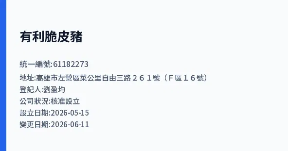 有利脆皮豬的照片-統編 61182273(高雄市) 公司登記資料與營業項目詳細圖表