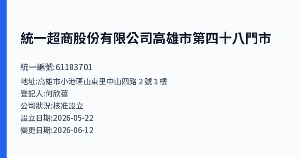 統一超商股份有限公司高雄市第四十八門市的照片-統編 61183701(高雄市) 公司登記資料與營業項目詳細圖表