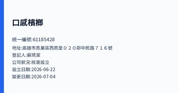 口感檳榔的照片-統編 61185428(高雄市) 公司登記資料與營業項目詳細圖表