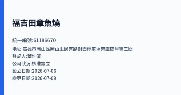 福吉田章魚燒的照片-統編 61186670(高雄市) 公司登記資料與營業項目詳細圖表