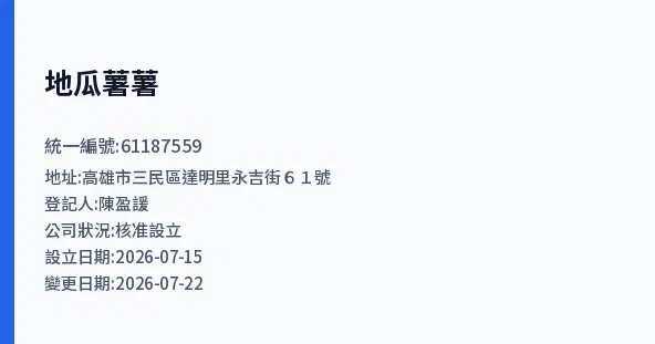 地瓜薯薯的照片-統編 61187559(高雄市) 公司登記資料與營業項目詳細圖表