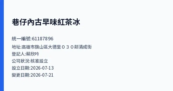 巷仔內古早味紅茶冰的照片-統編 61187896(高雄市) 公司登記資料與營業項目詳細圖表