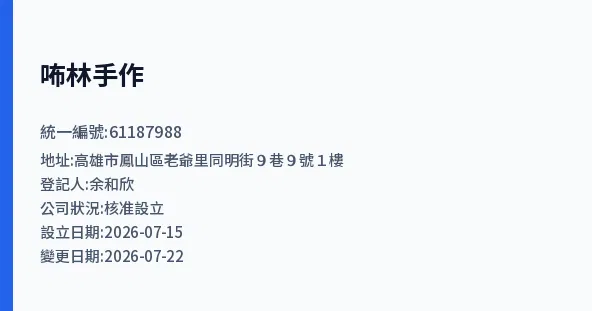 咘林手作的照片-統編 61187988(高雄市) 公司登記資料與營業項目詳細圖表