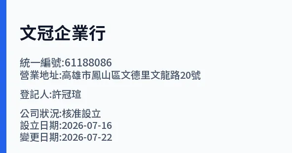 文冠企業行的照片-統編 61188086(高雄市) 公司登記資料與營業項目詳細圖表