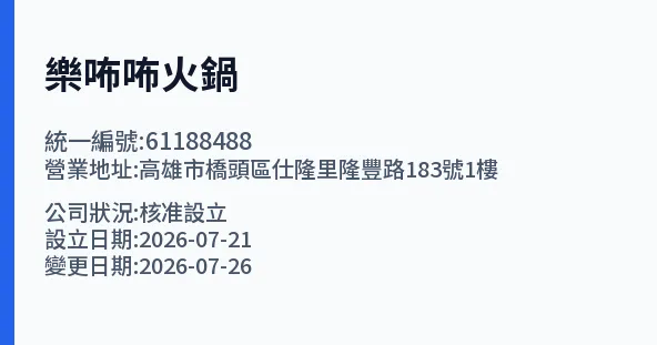 樂咘咘火鍋的照片-統編 61188488(高雄市) 公司登記資料與營業項目詳細圖表