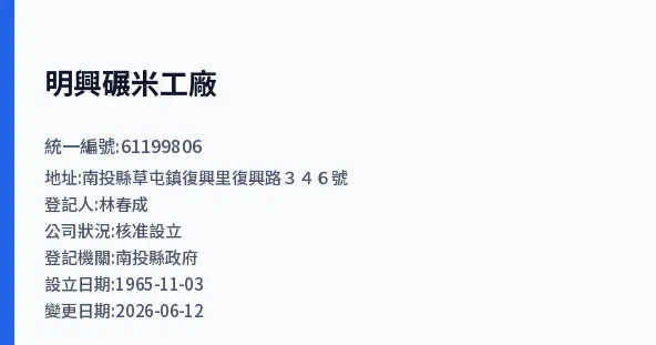 明興碾米工廠的照片-統編 61199806(南投縣) 公司登記資料與營業項目詳細圖表