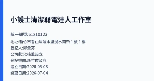 小護士清潔弱電達人工作室的照片-統編 61210123(新竹市) 公司登記資料與營業項目詳細圖表