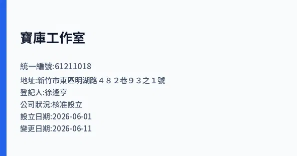 寶庫工作室的照片-統編 61211018(新竹市) 公司登記資料與營業項目詳細圖表