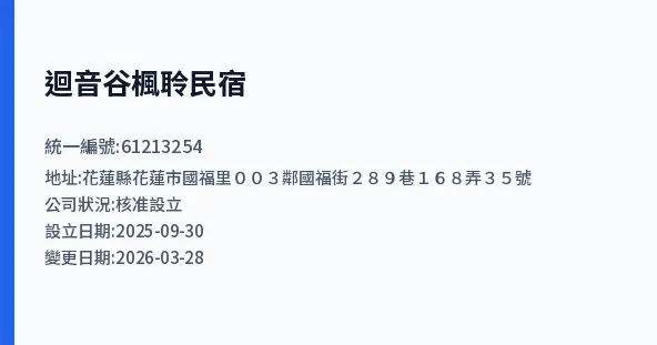 迴音谷楓聆民宿的照片-統編 61213254(花蓮縣) 公司登記資料與營業項目詳細圖表