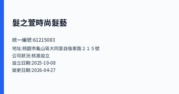 髮之萱時尚髮藝的照片-統編 61215083(桃園市) 公司登記資料與營業項目詳細圖表