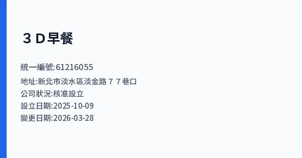 3D早餐的照片-統編 61216055(新北市) 公司登記資料與營業項目詳細圖表