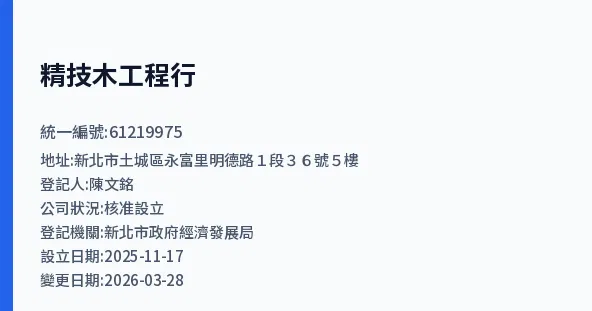精技木工程行的照片-統編 61219975(新北市) 公司登記資料與營業項目詳細圖表