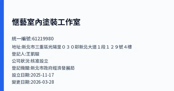 愜藝室內塗裝工作室的照片-統編 61219980(新北市) 公司登記資料與營業項目詳細圖表