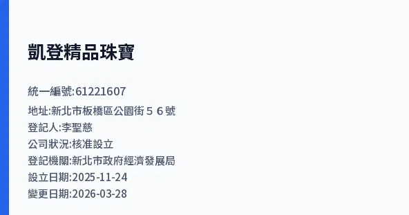 凱登精品珠寶的照片-統編 61221607(新北市) 公司登記資料與營業項目詳細圖表