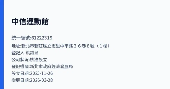 中信運動館的照片-統編 61222319(新北市) 公司登記資料與營業項目詳細圖表